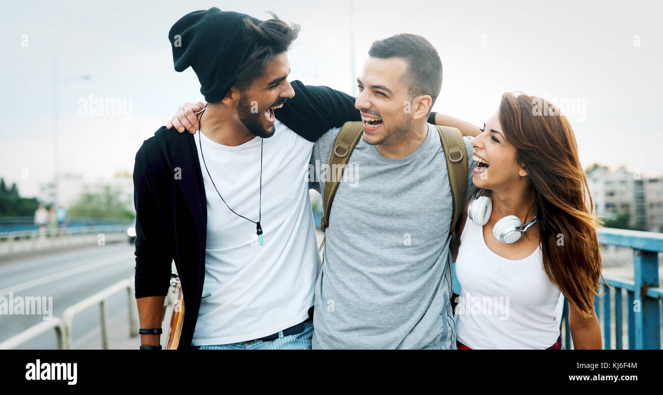 Group of happy friends hang out together Stock Photo - Alamy