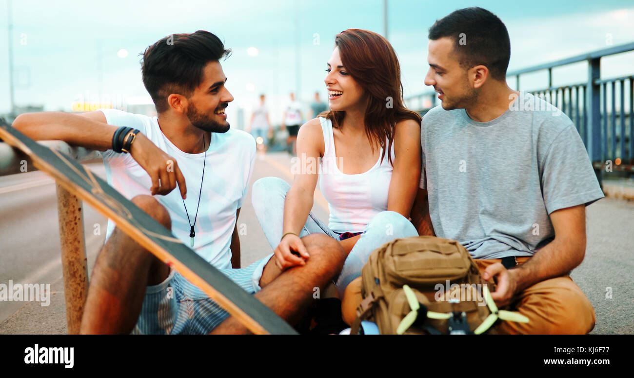 Group of happy friends hang out together Stock Photo - Alamy