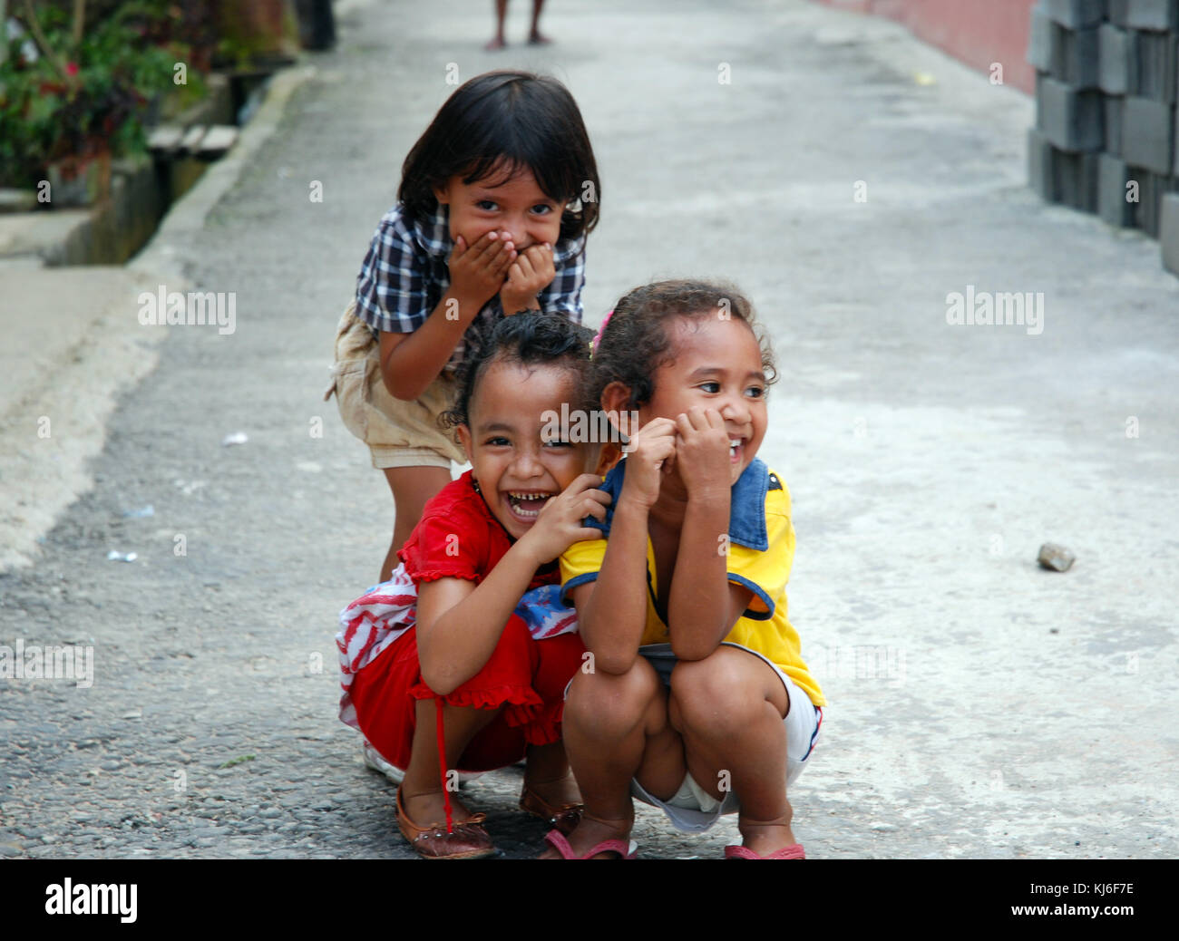 3 happy girls. Photo taken in Ambon, Maluku province, Indonesia, in ...