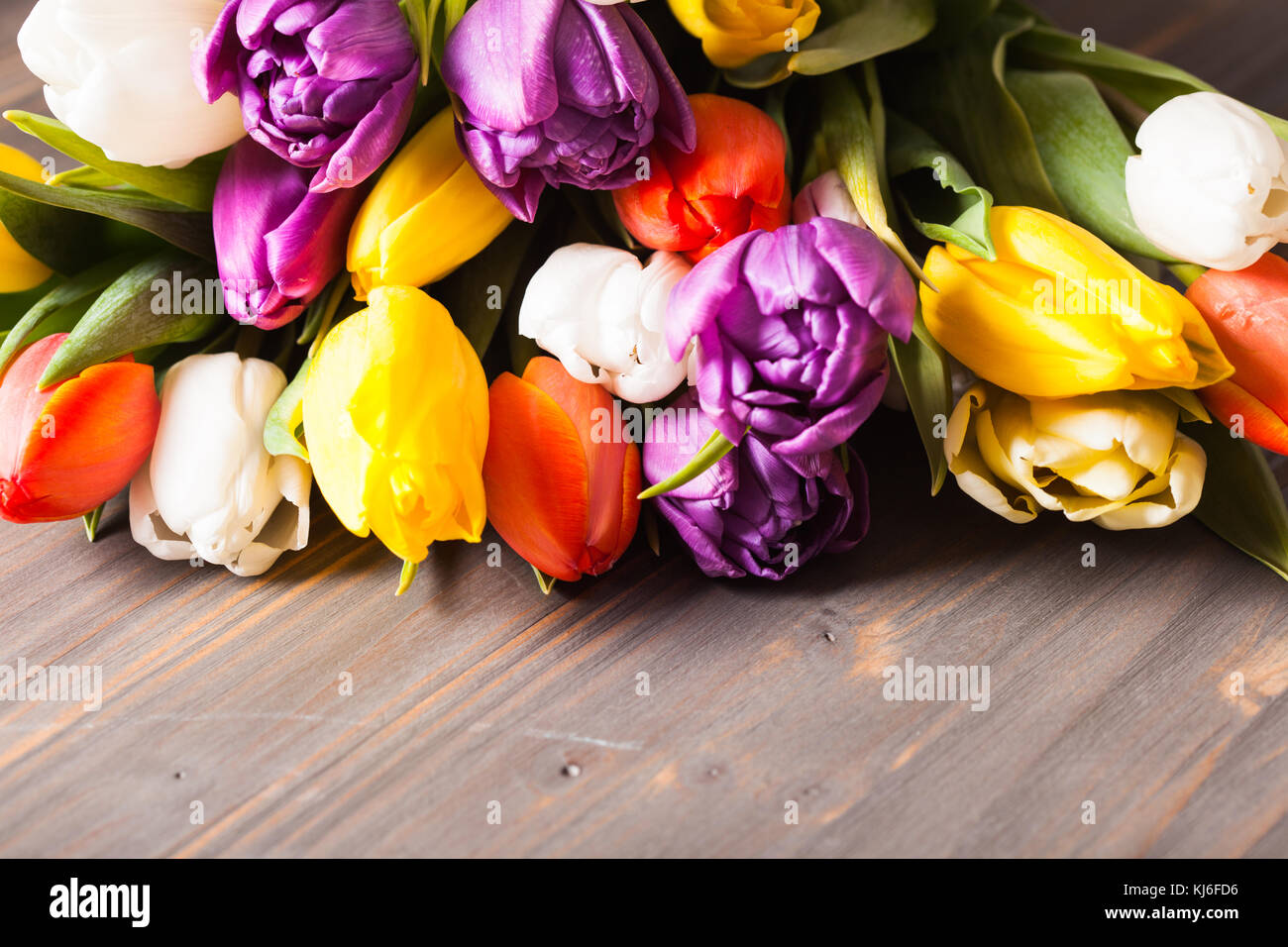 Color tulips on the board Stock Photo - Alamy