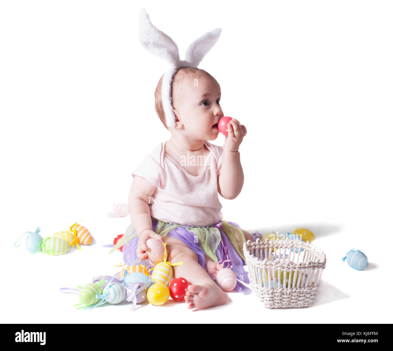 Baby girl in a rabbit hat Stock Photo - Alamy