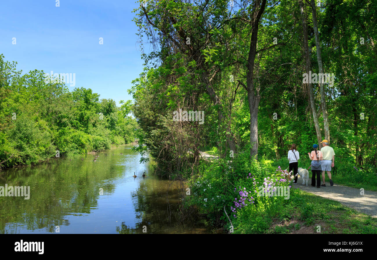 The Delaware River trail or Delaware and Raritan State Canal Park, near ...