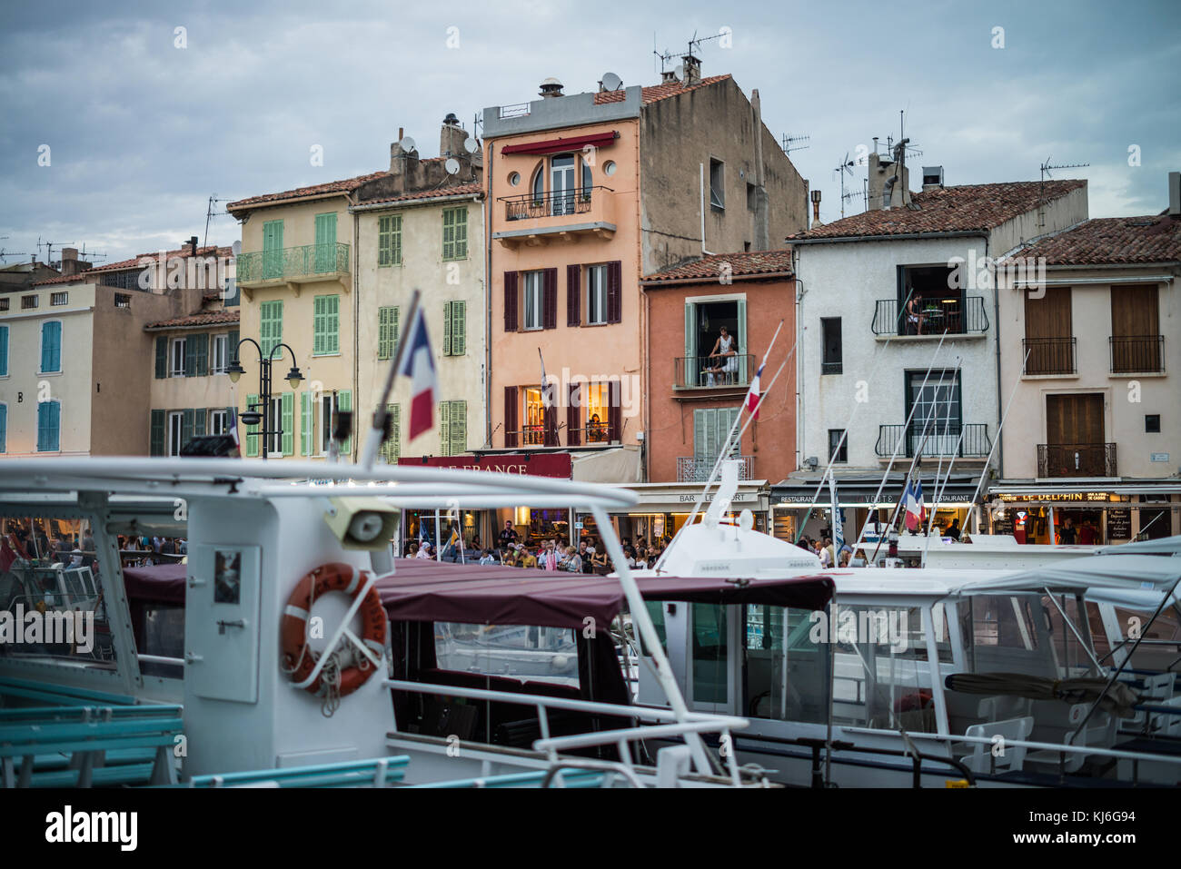 Cassis Harbour with colourful buildings at seafront, Bouches du Rhone ...