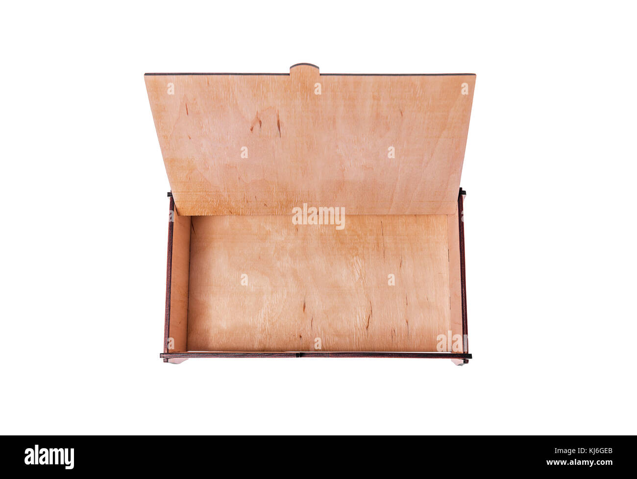 Empty wooden box open. Isolated on white background Stock Photo - Alamy