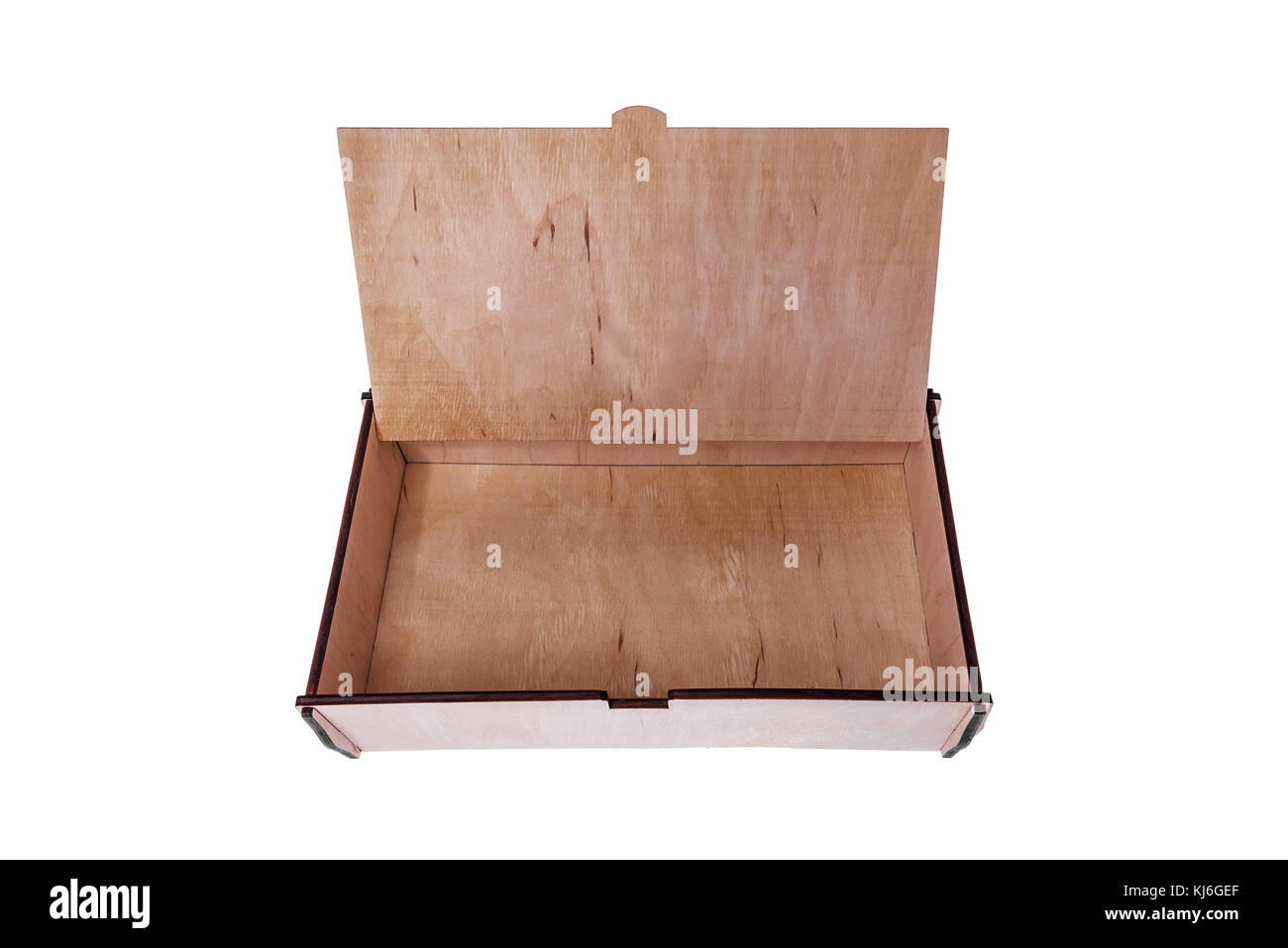 Empty wooden box open. Isolated on white background Stock Photo - Alamy