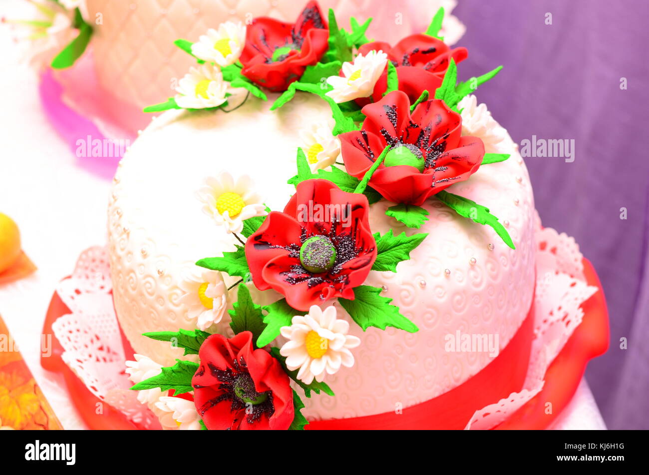 Traditional wedding bread on the table. Wedding table with sweet ...