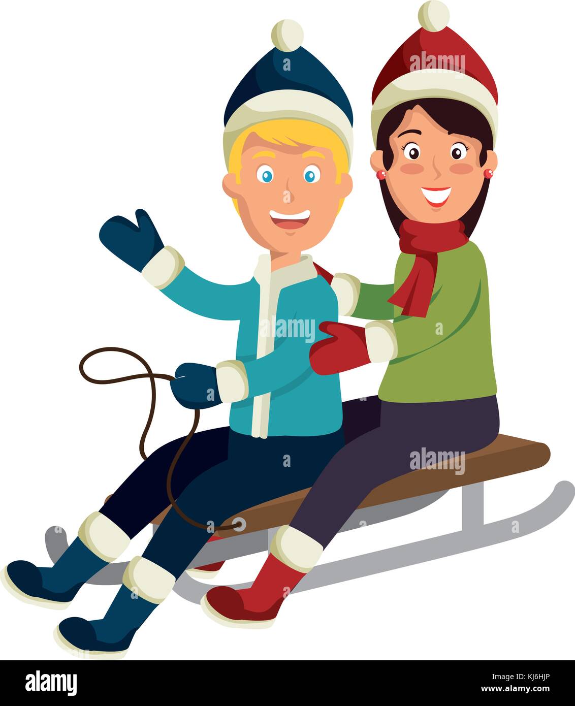 couple on snow sled Stock Vector Image & Art - Alamy