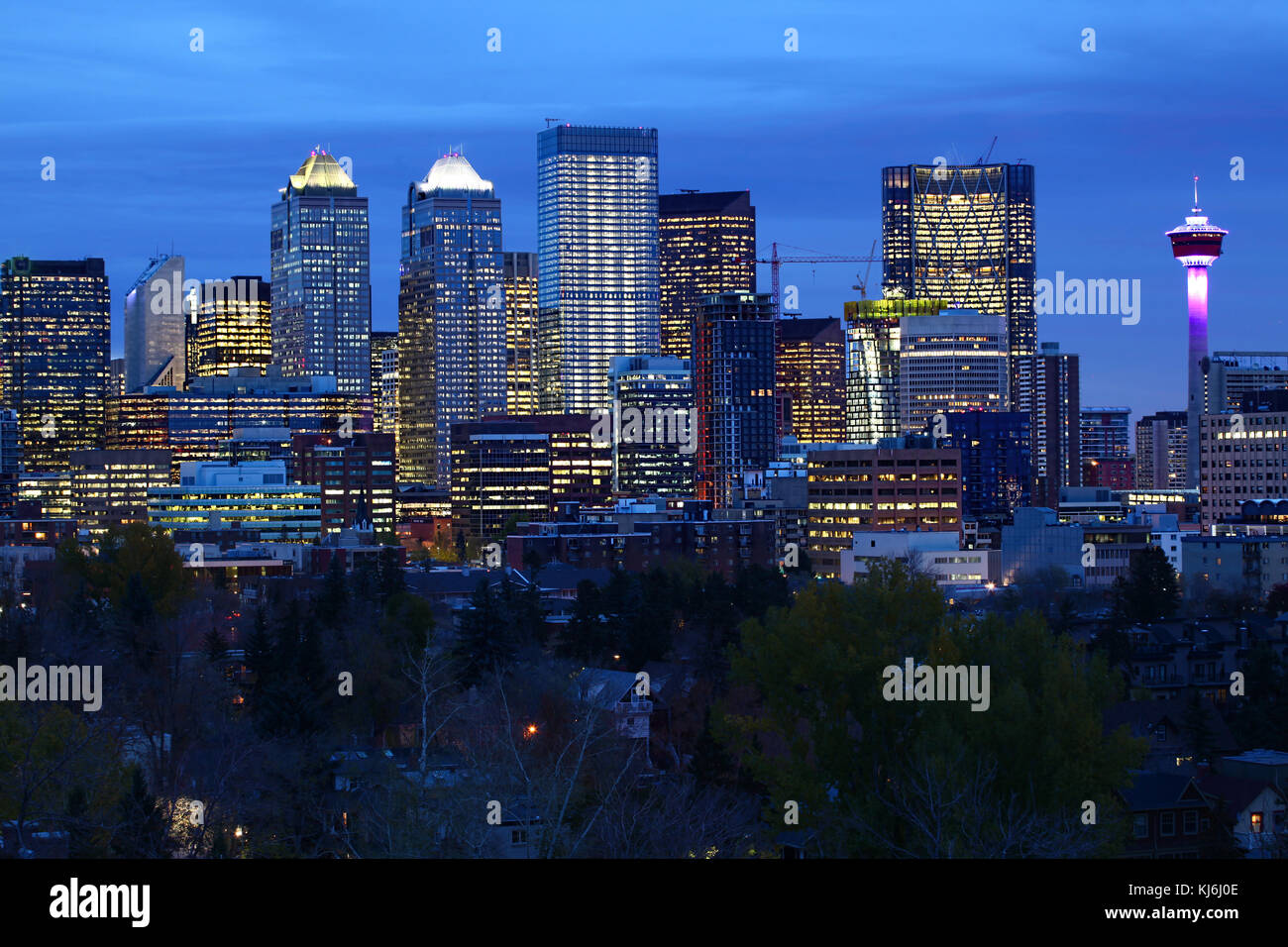 A Night view of Calgary, Canada city center Stock Photo - Alamy