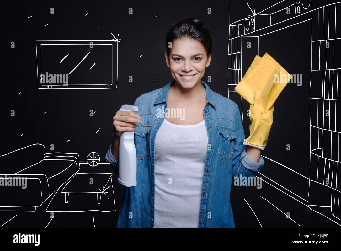 Happy woman cleaning the house Stock Photo - Alamy