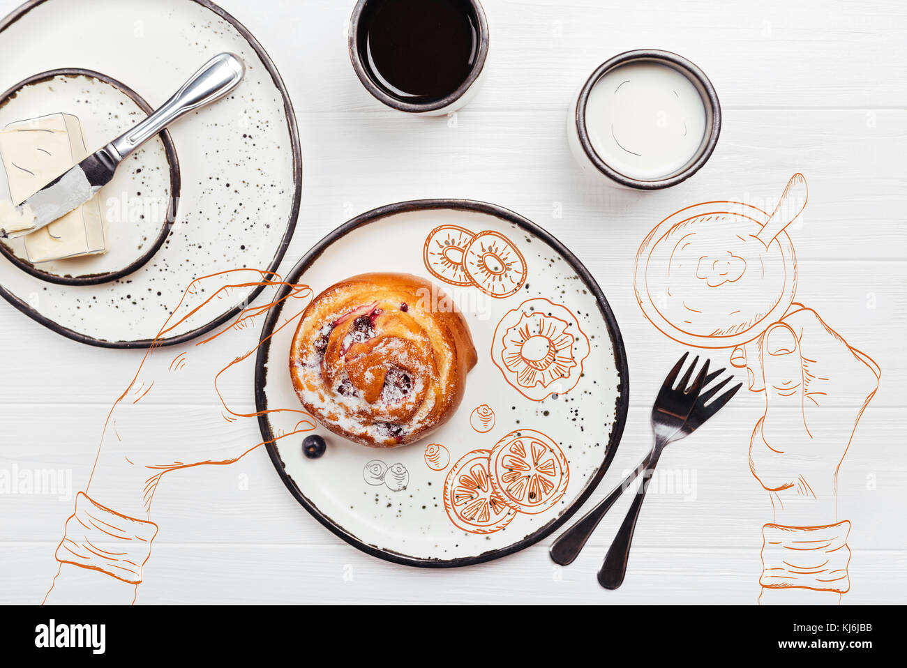 Top view of a person enjoying breakfast Stock Photo - Alamy