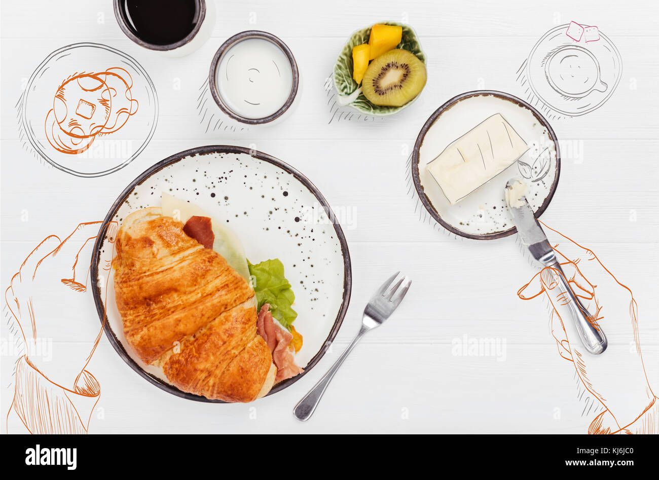 Top view eating croissant with butter Stock Photo - Alamy