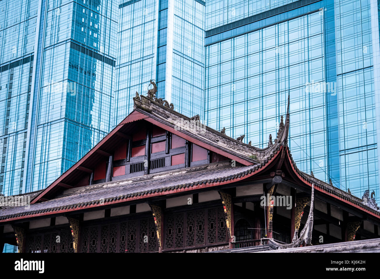 Close-up of historical building against modern office building in ...
