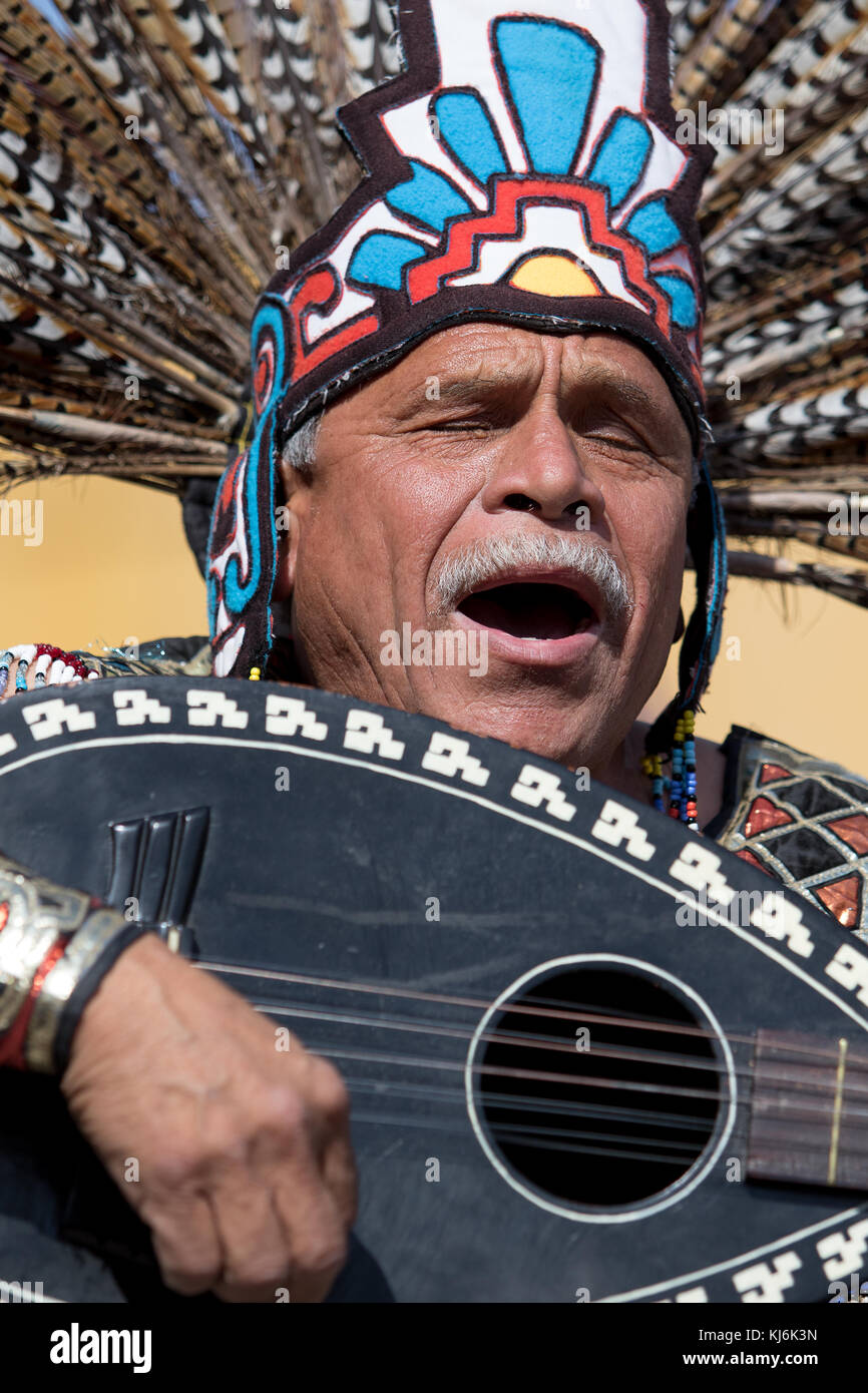 March 4, 2016, San Miguel de Allende, Mexico: indigenous dancer playing ...