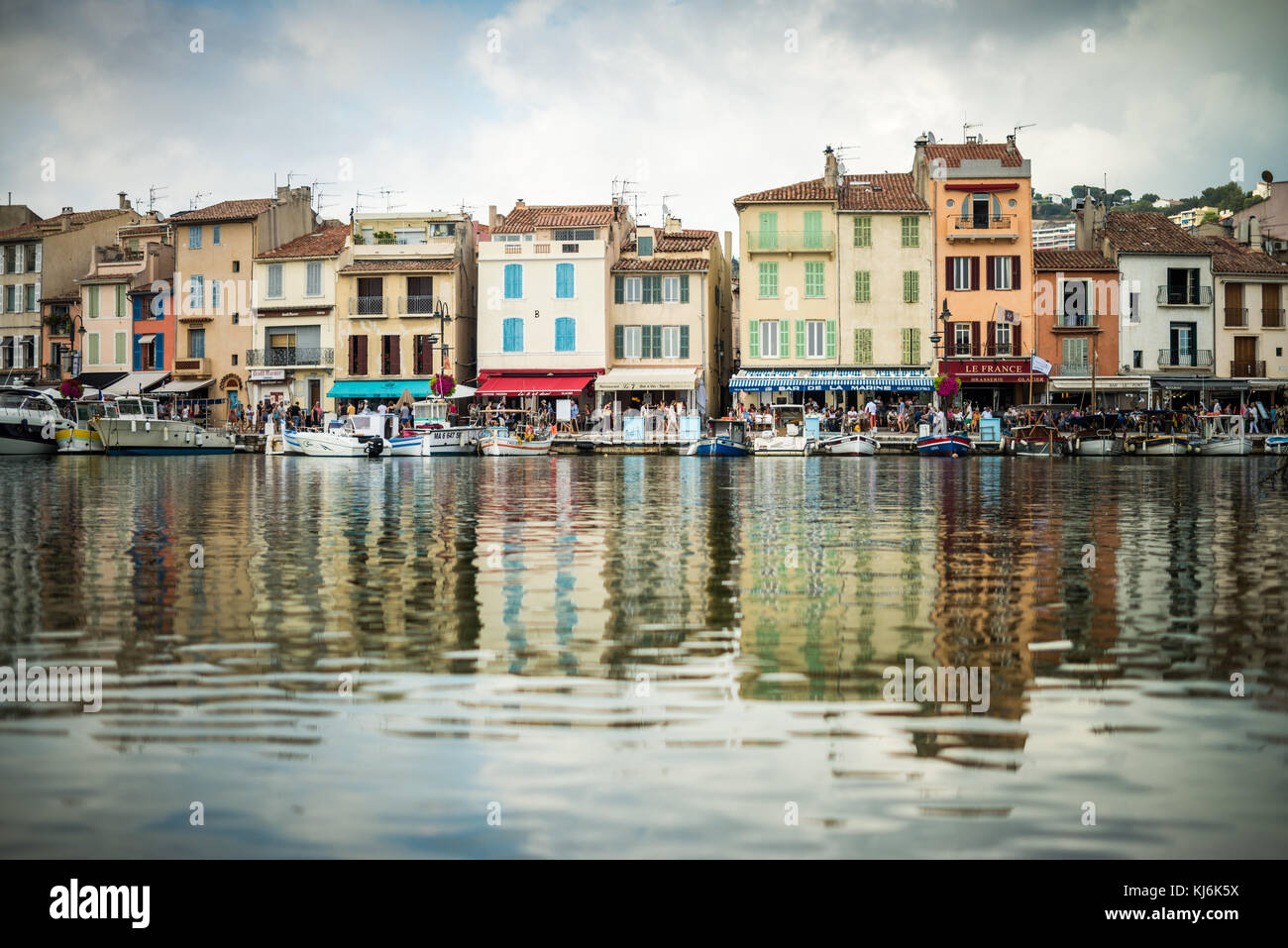 Cassis Harbour with colourful buildings at seafront, Bouches du Rhone ...
