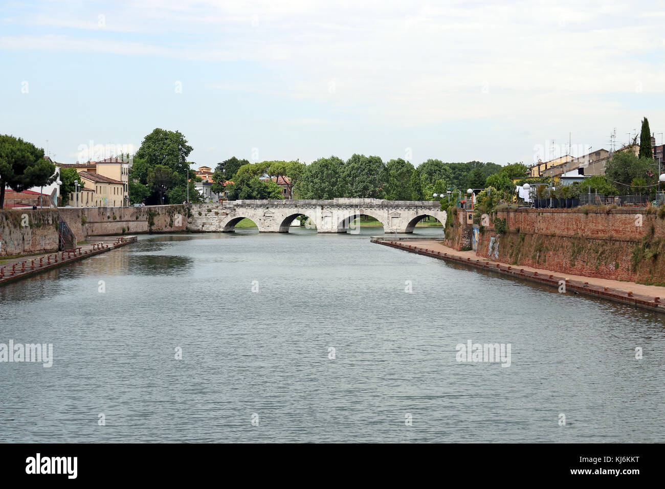 old stone Tiberius bridge Rimini Italy Stock Photo - Alamy