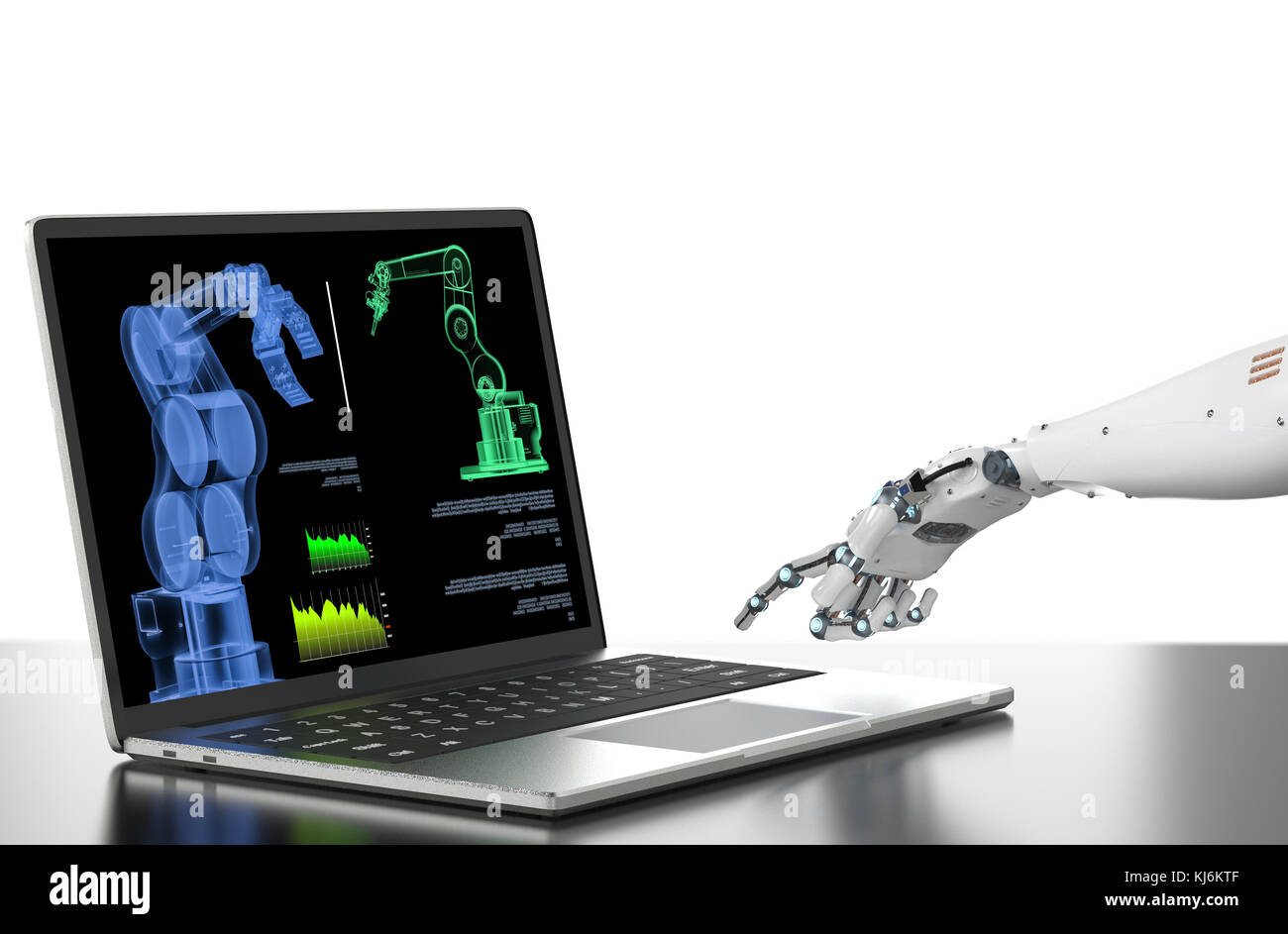 3d rendering robot working with computer on white background Stock ...