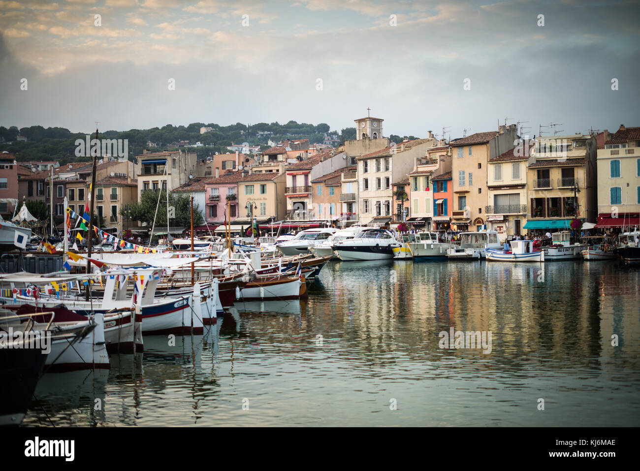 Cassis Harbour with colourful buildings at seafront, Bouches du Rhone ...