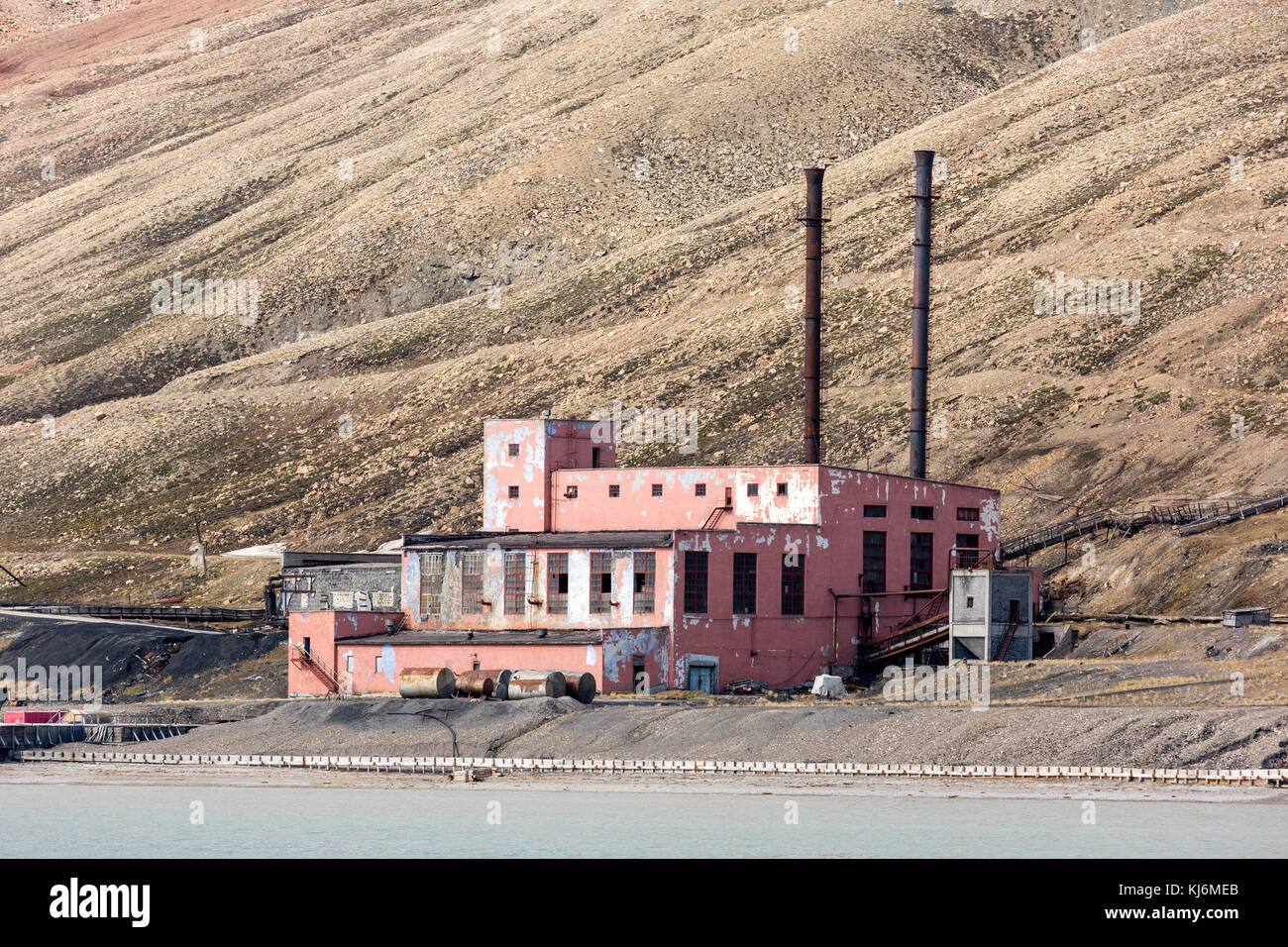 The abandoned russian mining town Pyramiden in Svalbard, Spitsbergen ...