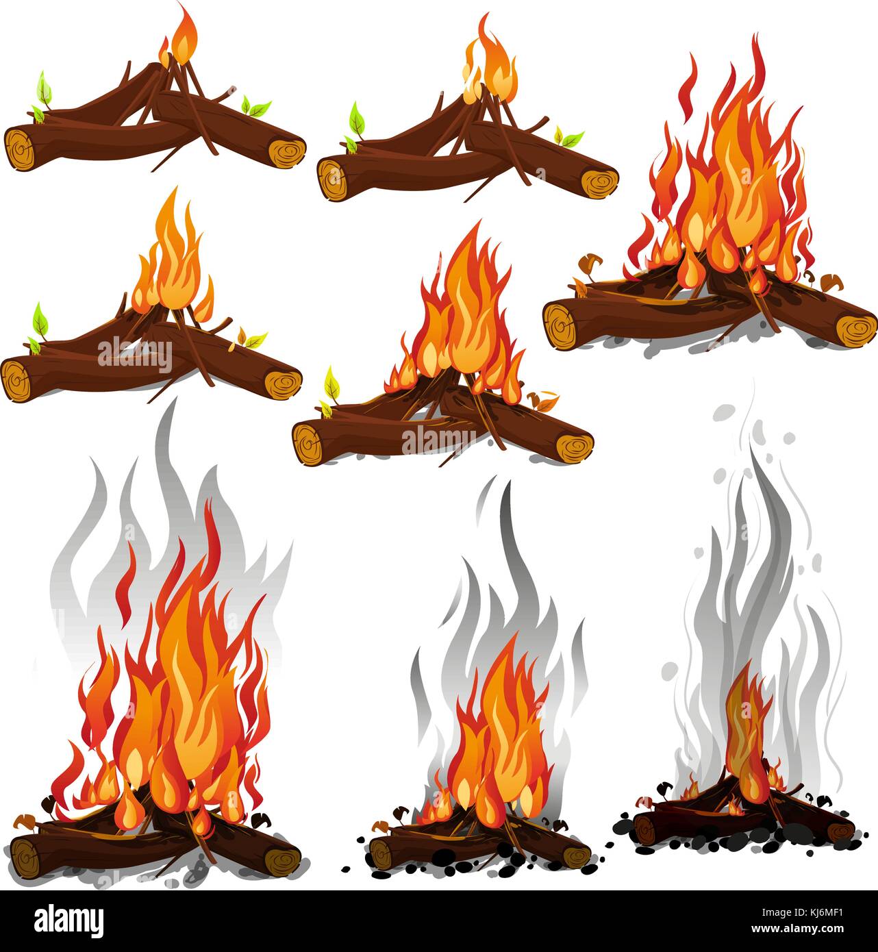 Set of cartoon Bonfires on white background isolated vector ...