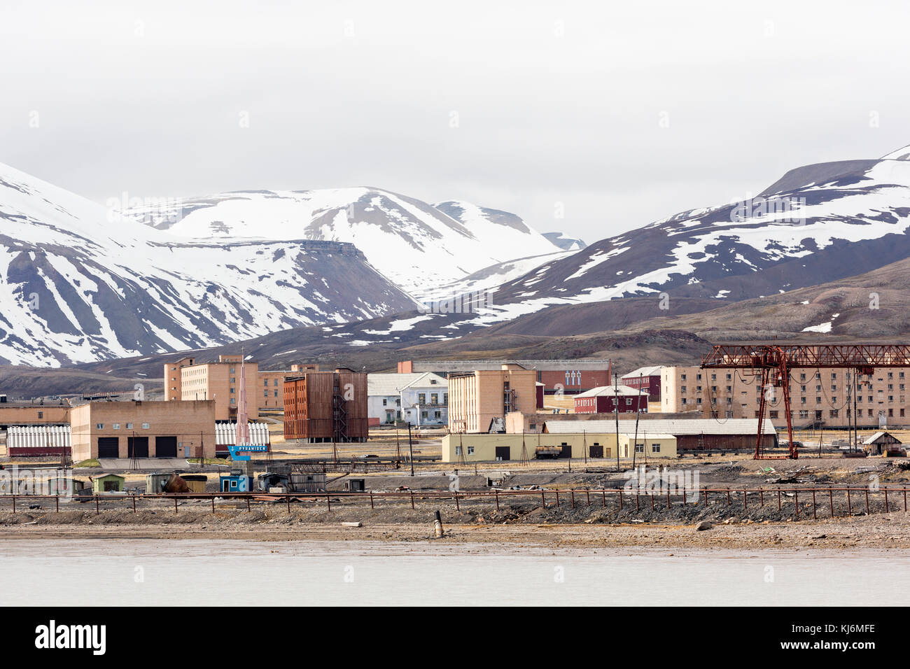 The abandoned russian mining town Pyramiden in Svalbard, Spitsbergen ...