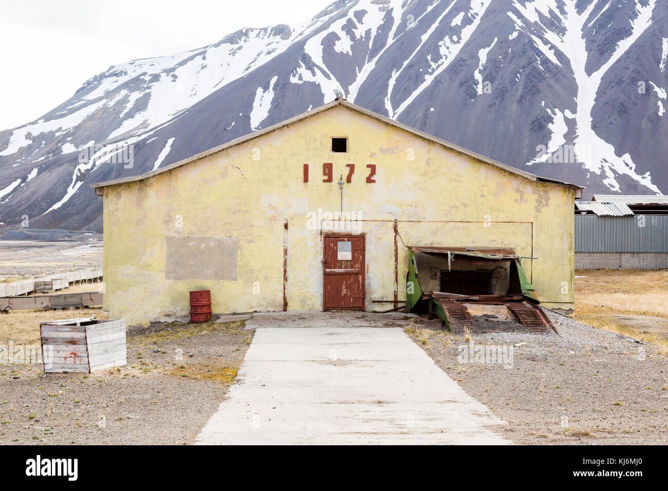 The abandoned russian mining town Pyramiden in Svalbard, Spitsbergen ...