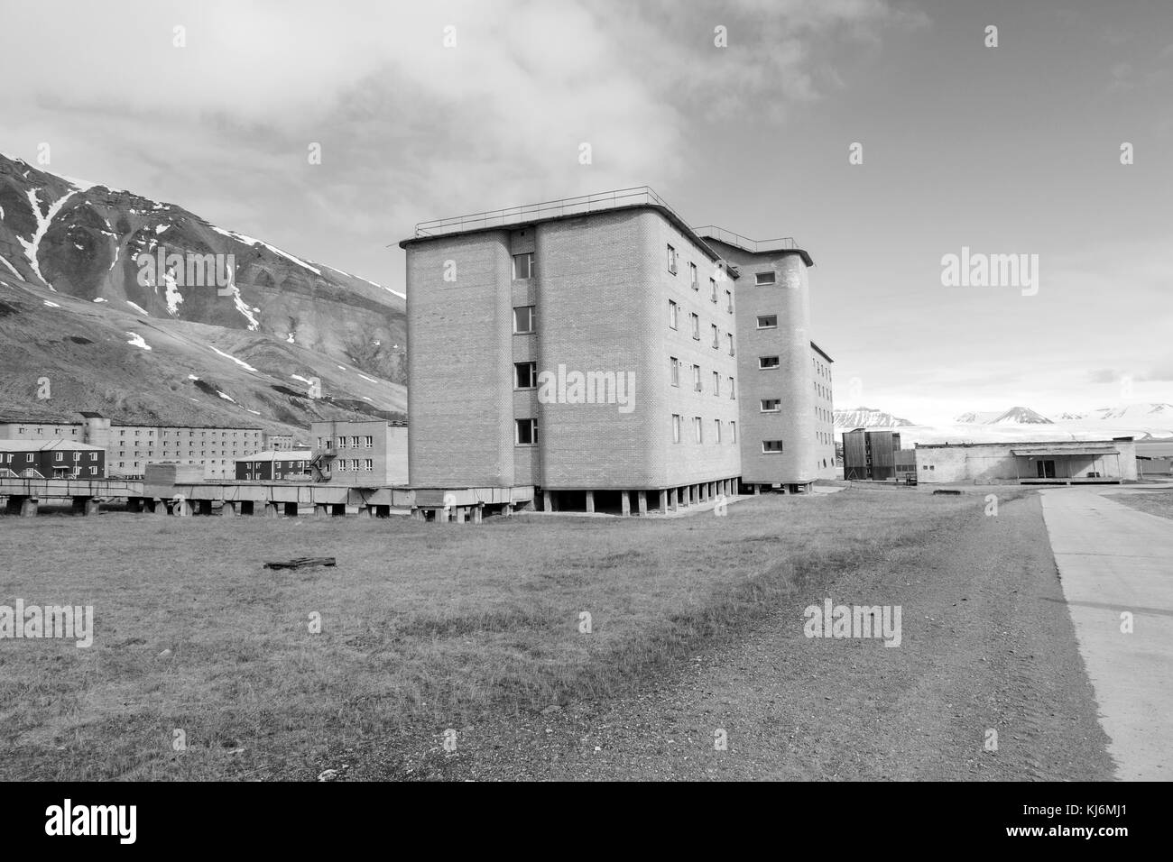 The abandoned russian mining town Pyramiden in Svalbard, Spitsbergen ...
