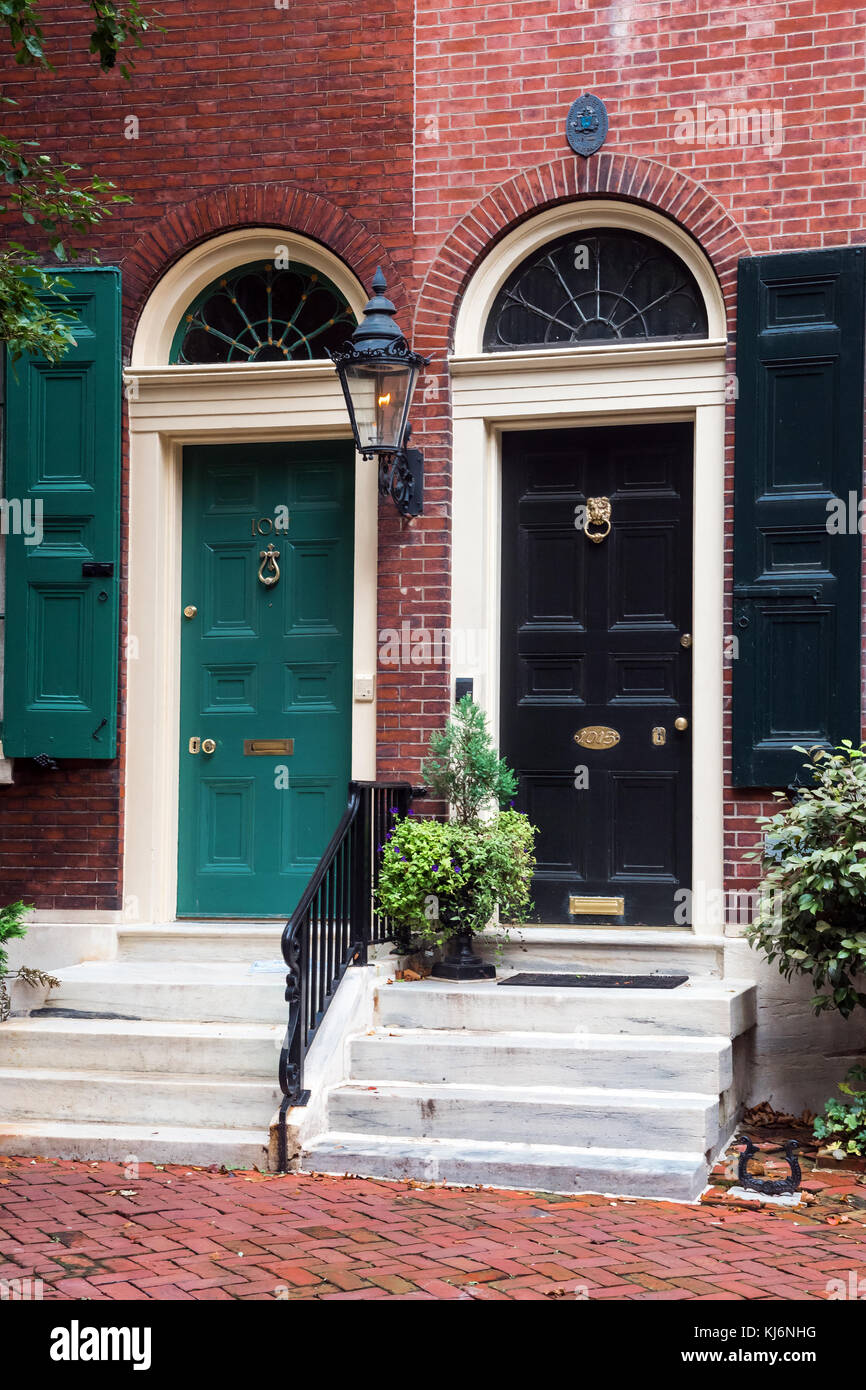 Bright colorful door of ancient house, Philadelphia, Pennsylvania, USA ...