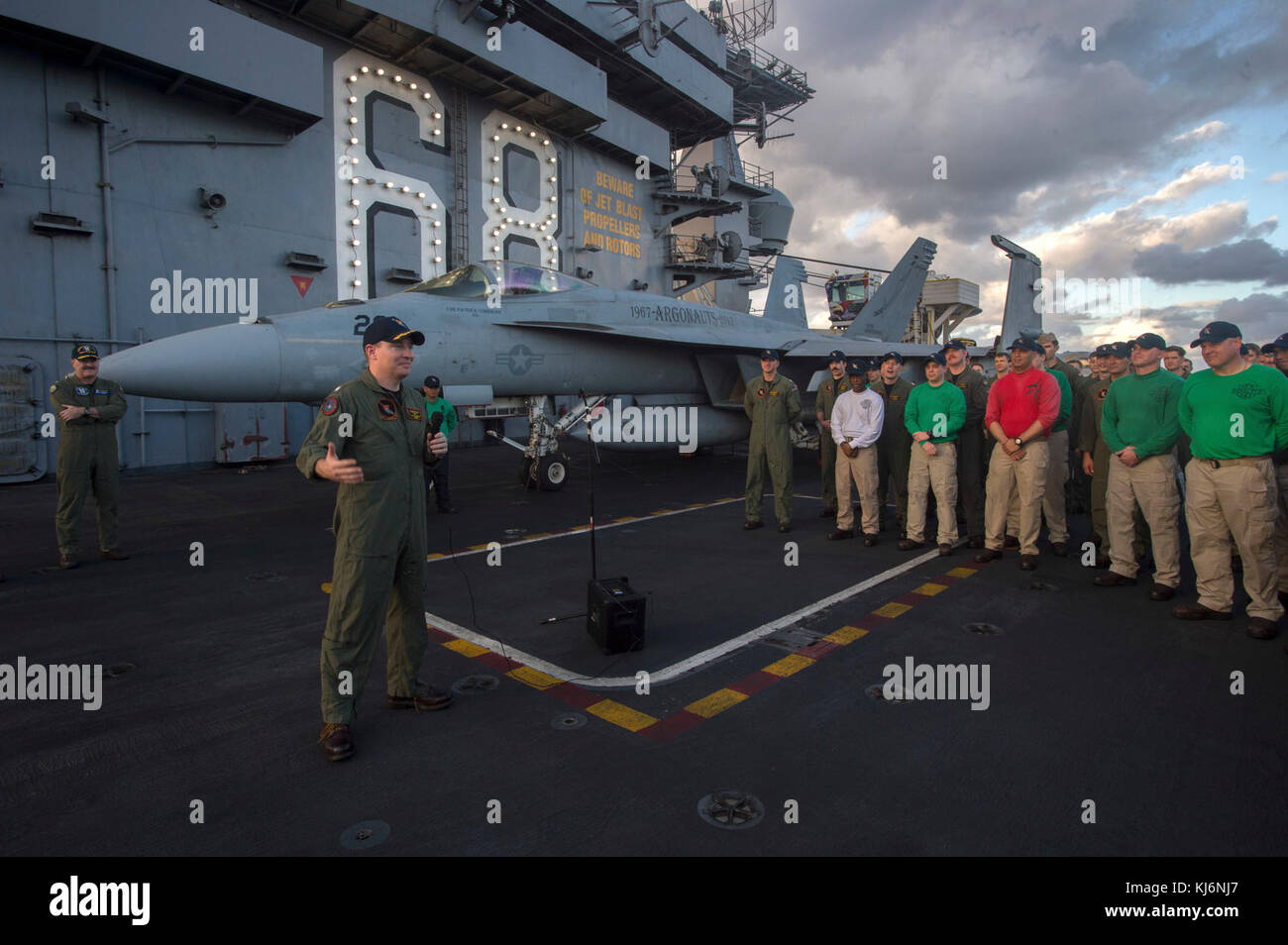WESTERN PACIFIC (Nov. 16, 2017) Cmdr. Patrick Corrigan, on-coming commanding officer of Strike ...