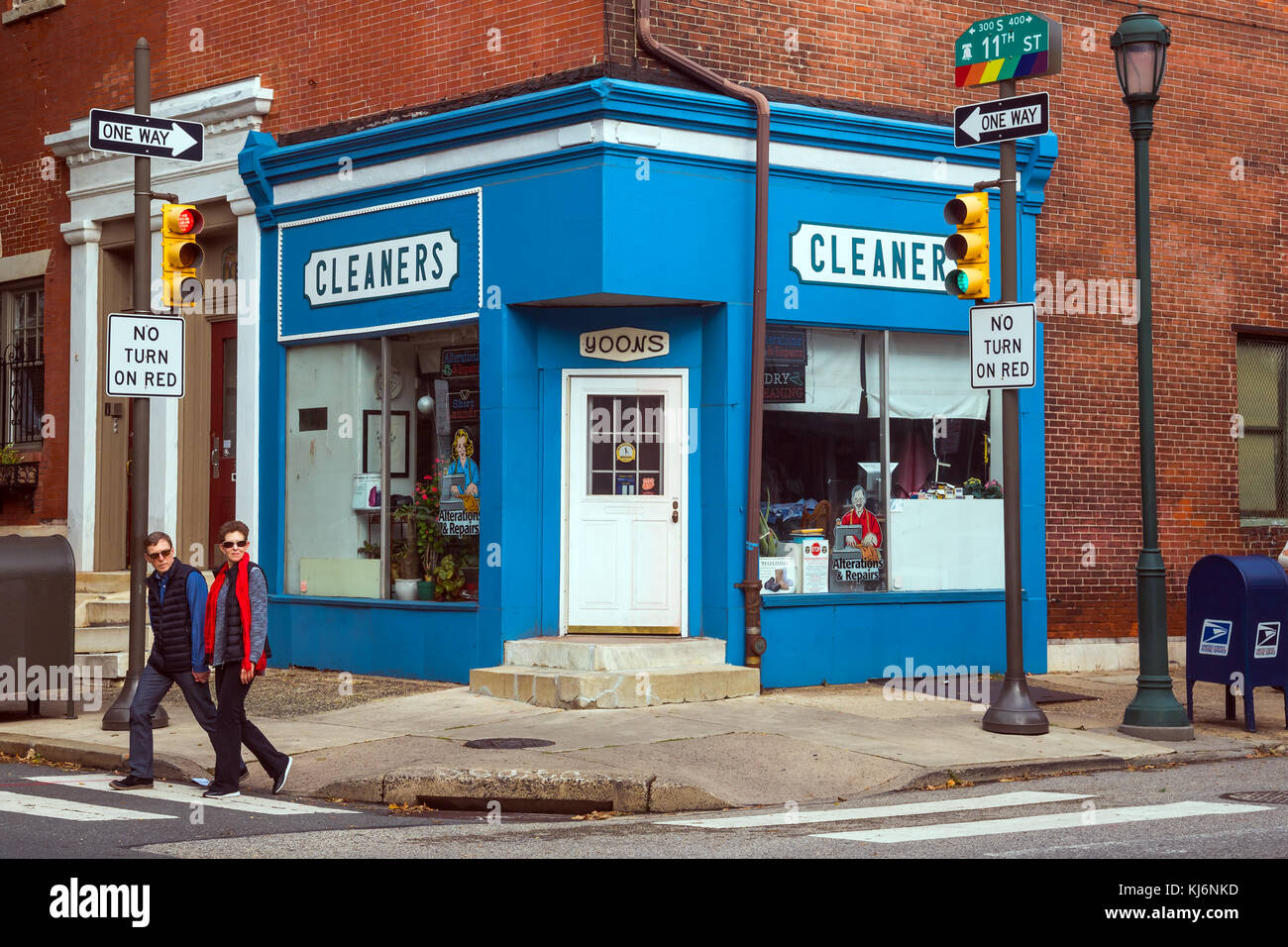 Blue cleaners corner, Philadelphia, Pennsylvania, USA Stock Photo - Alamy