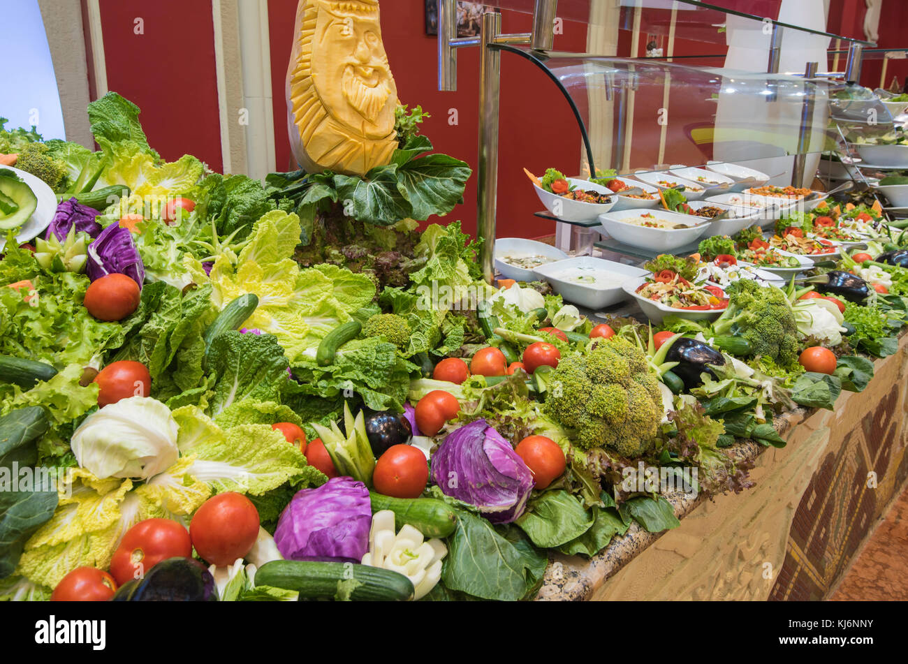 Selection display of salad food at a luxury restaurant buffet bar area ...