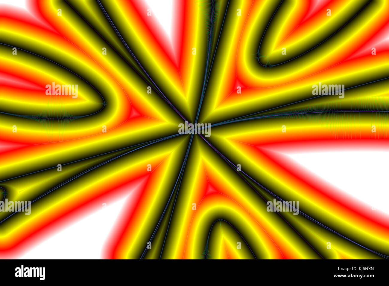 Black, yellow and red symmetry patterns with rays diverging from the ...