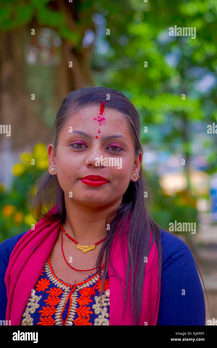 Pockhara, Nepal, September, 06 -2017: Portrait of beautiful nepalese ...