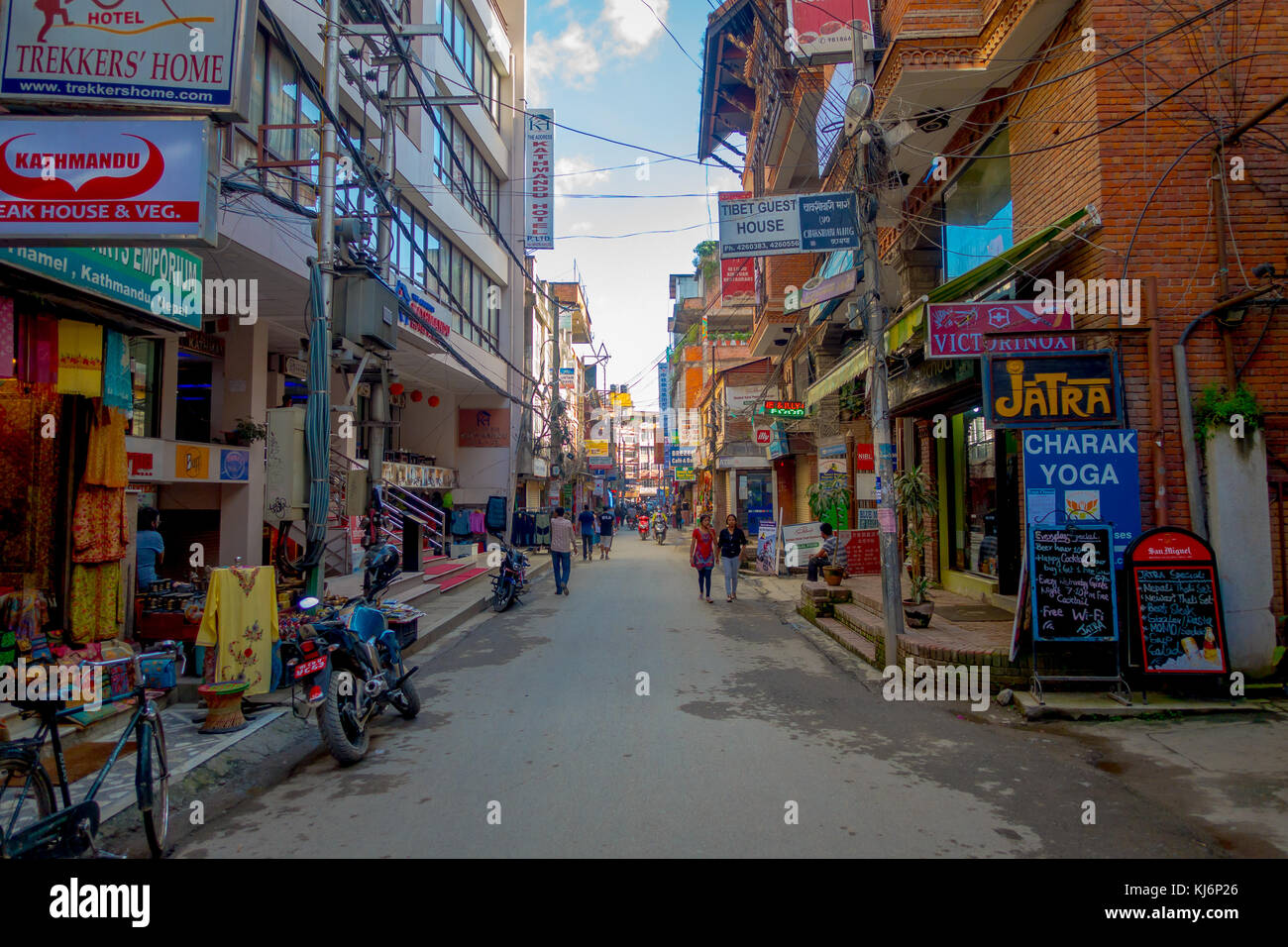 THAMEL, KATHMANDU NEPAL - OCTOBER 02, 2017: Unidentified people walking ...