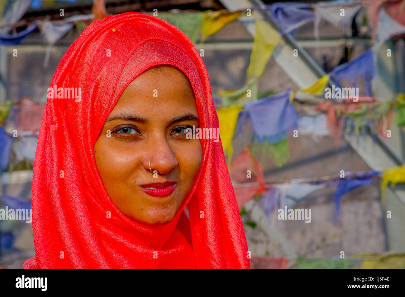 Pockhara, Nepal, September, 06 -2017: Portrait of beautiful nepalese ...