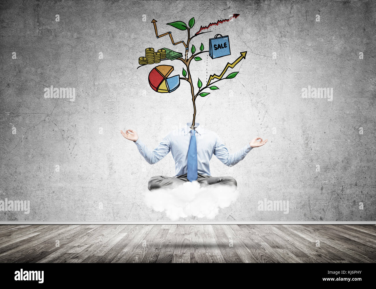 Headless businessman meditating Stock Photo - Alamy