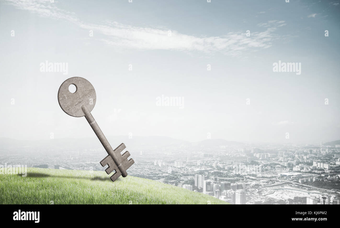 Conceptual background image of concrete key sign and natural lan Stock ...