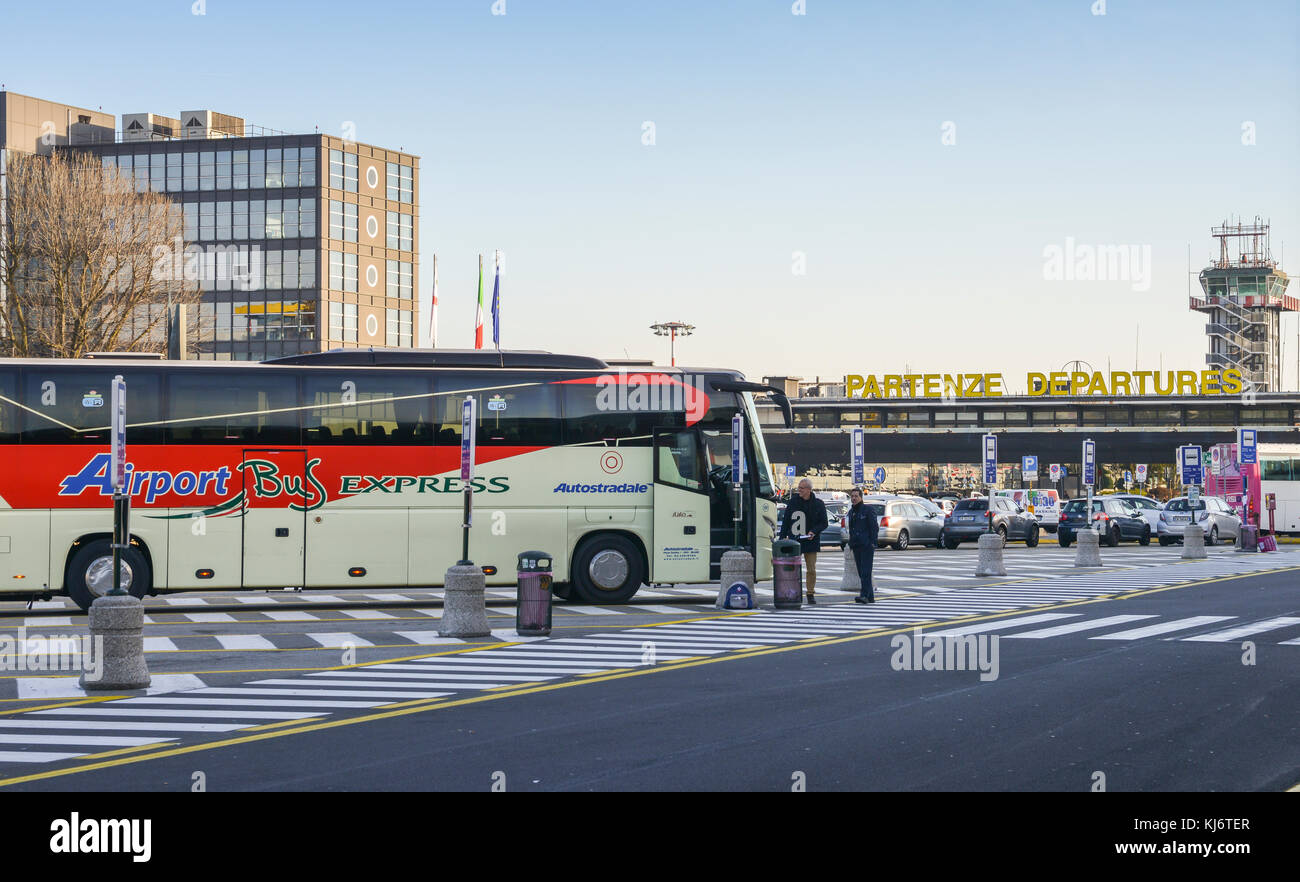 Airport bus at Milan, Italy's Terminal 2 departure terminal, hub of ...