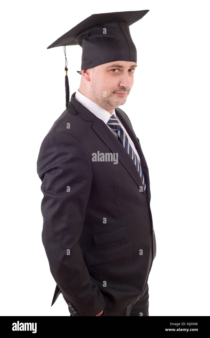 Proud male college professor standing isolated on white background ...
