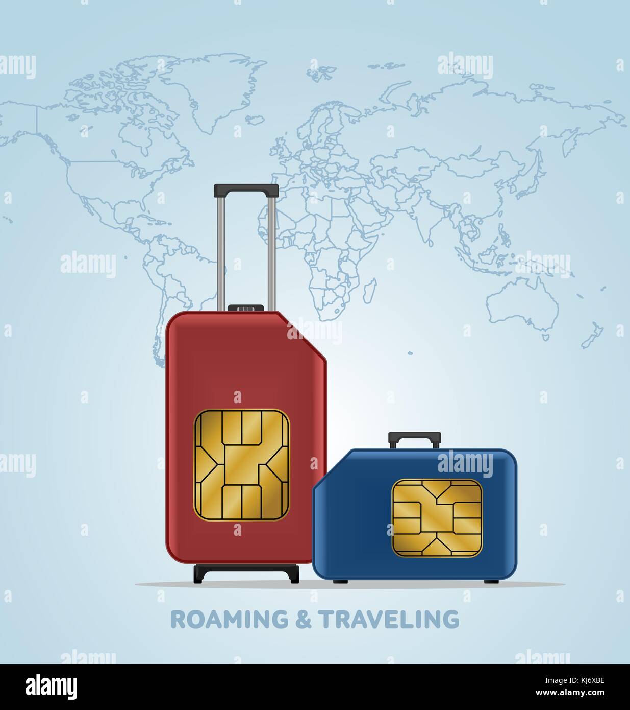 Travel SIM vector illustration on blue radial gradient background ...