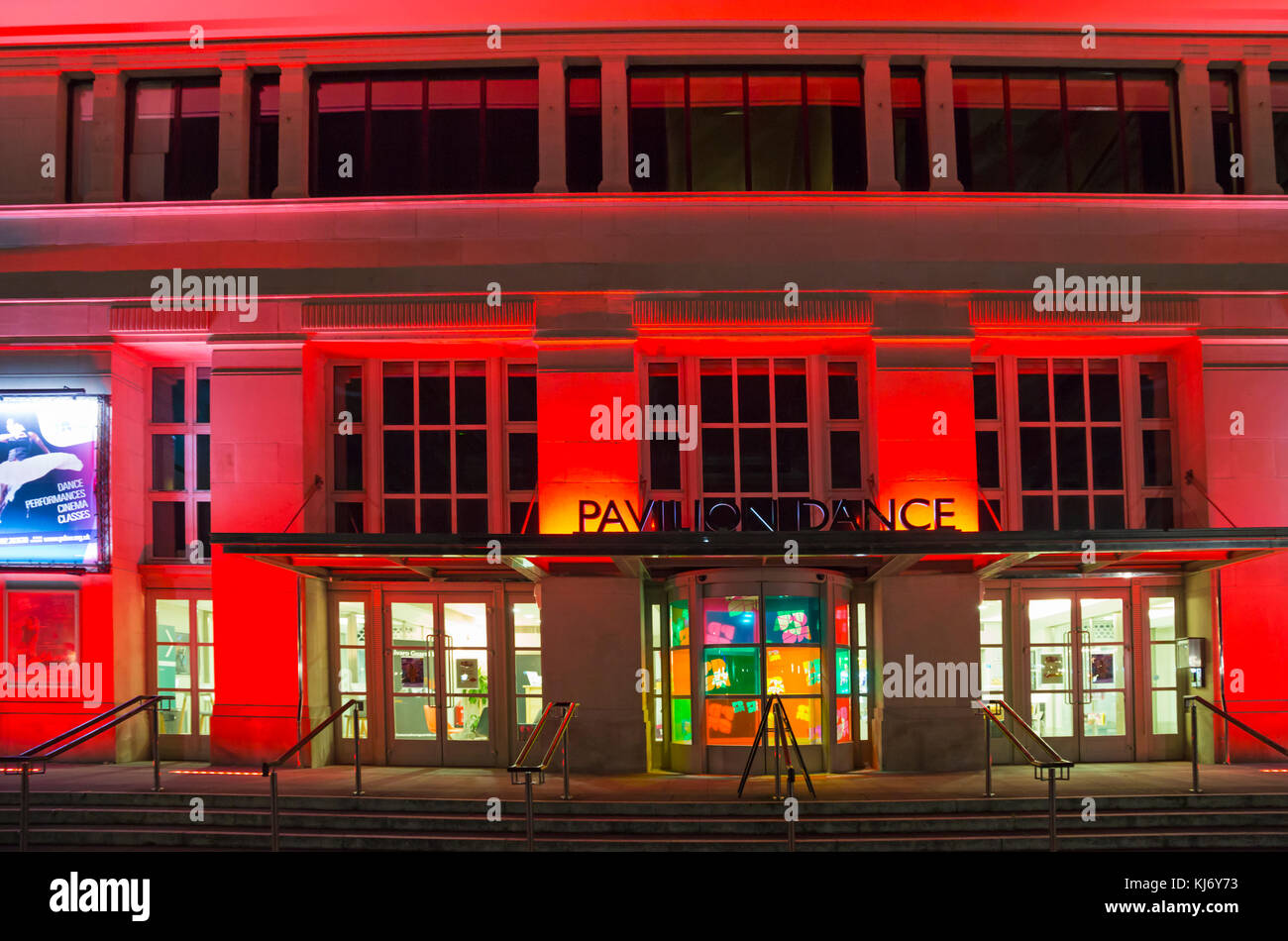 Pavilion Dance building lit up in red at Bournemouth, Dorset UK in ...