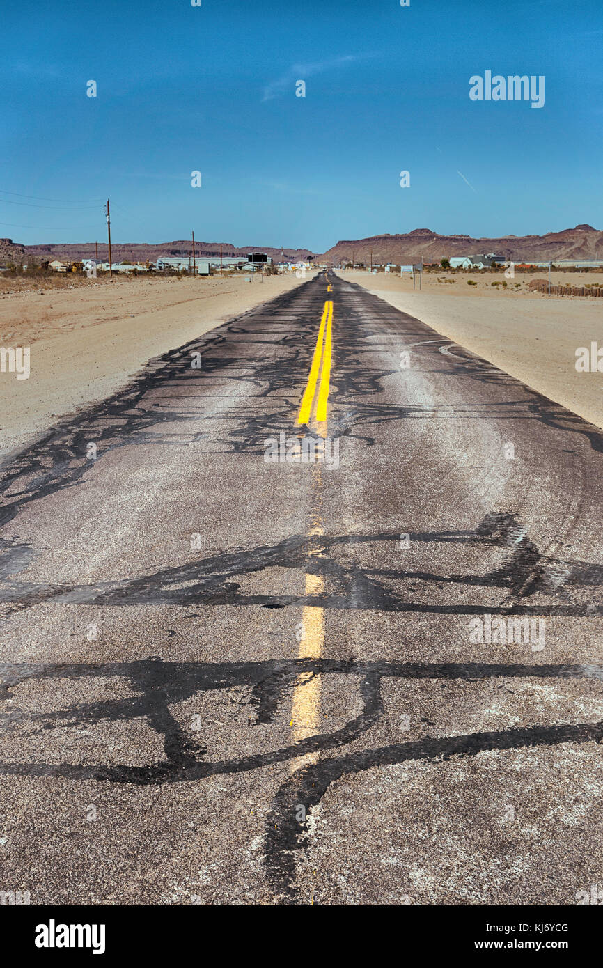 Closeup of the damaged historic Route 66 between Kingman and Cool ...