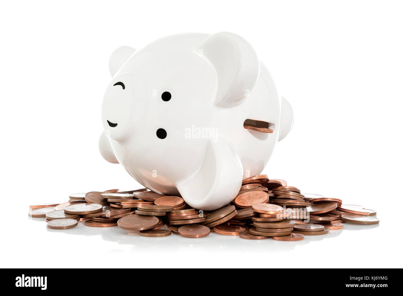 Euro cents falling from piggy bank ,isolated on white background Stock ...
