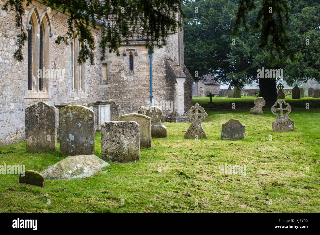 English country churchyard, Barnsley Village, Cotswolds, Gloucester, UK ...