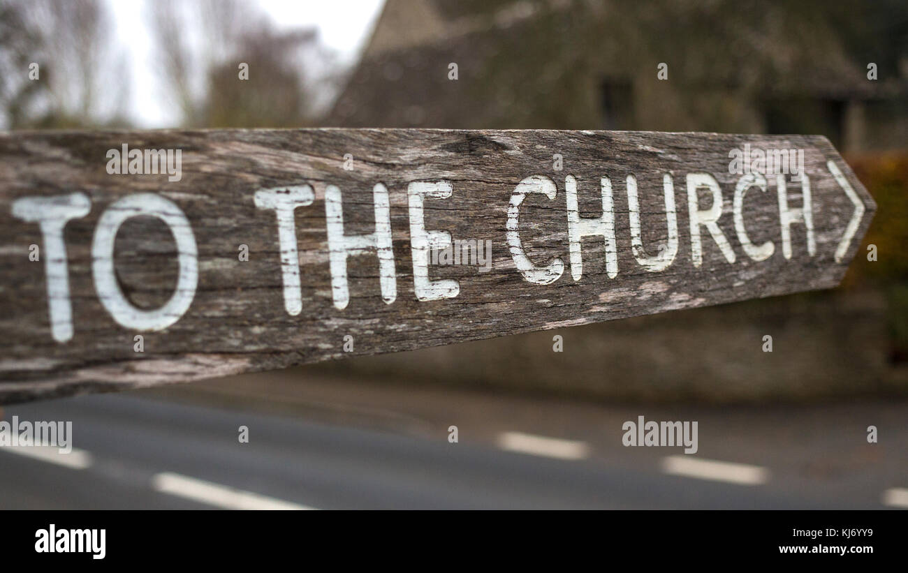 To the Church signpost, Barnsley Village, Cotswolds, Gloucestershire ...
