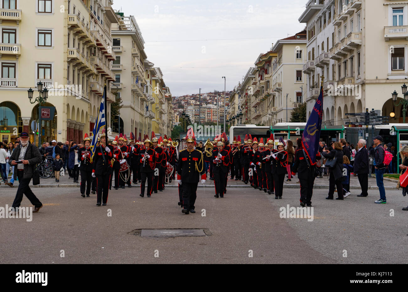 Thessaloniki, Greece a marching band at Aristotelous square. A band ...