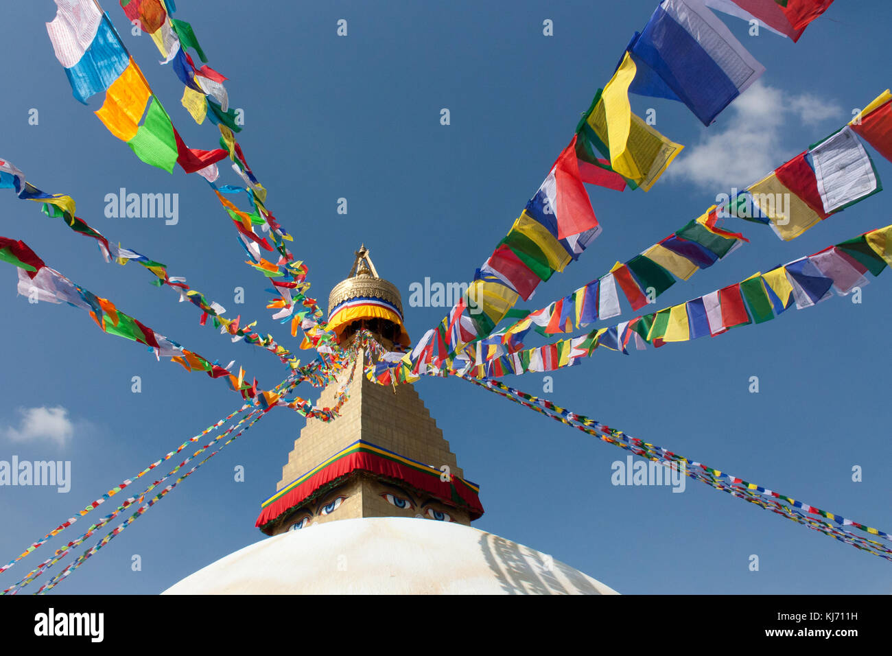 Boudhanath, the biggest stupa in the world with praying flags around ...