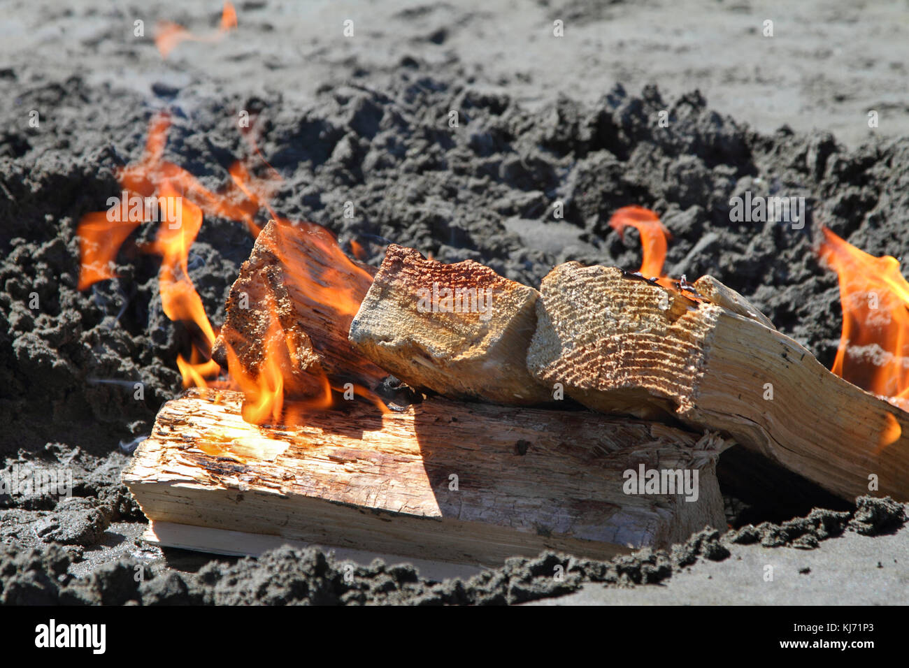 Fire on the beach in the sand at Ocean Shores, Washington Stock Photo ...