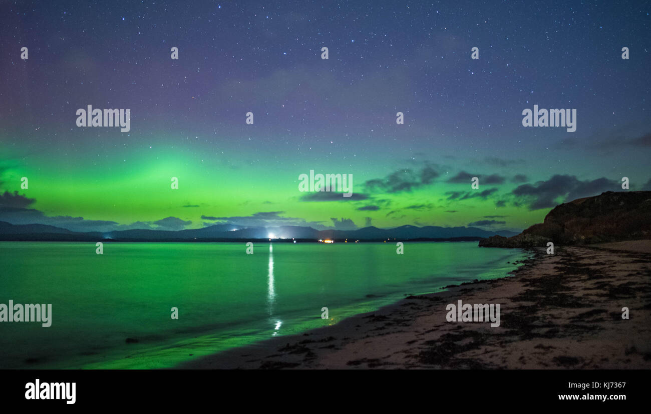 Northern Lights viewed at Ganavan Sands near Oban on the West Coast of ...