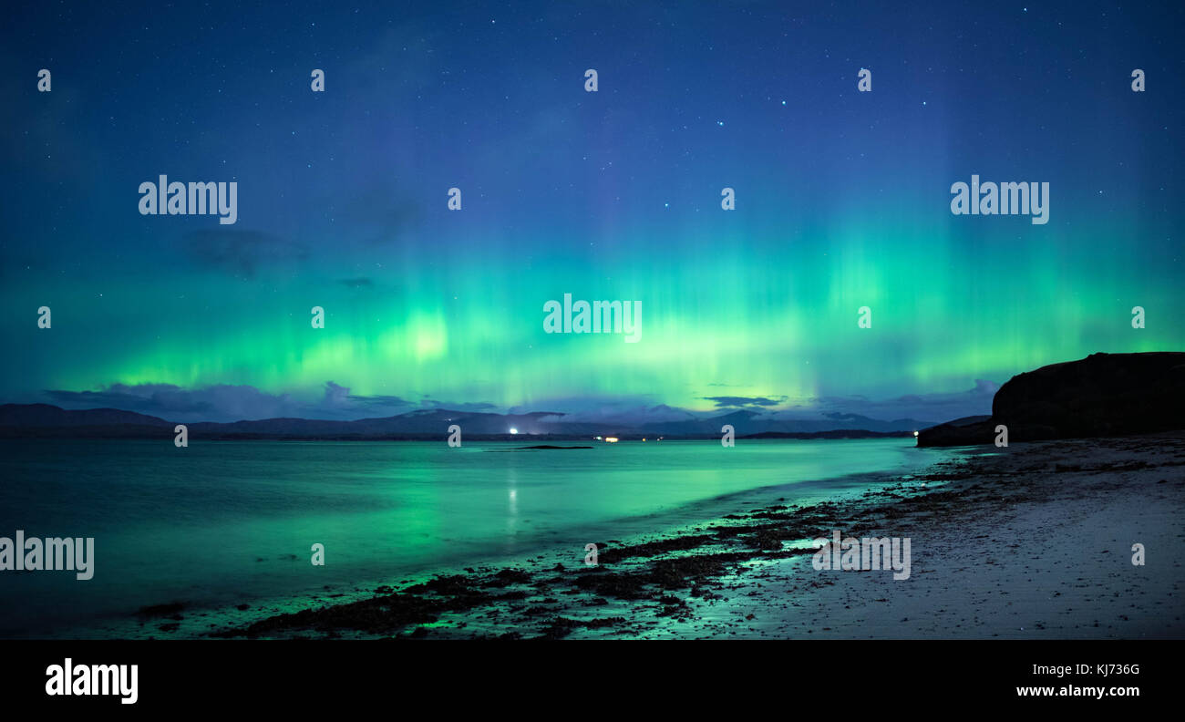 Northern Lights viewed at Ganavan Sands near Oban on the West Coast of ...
