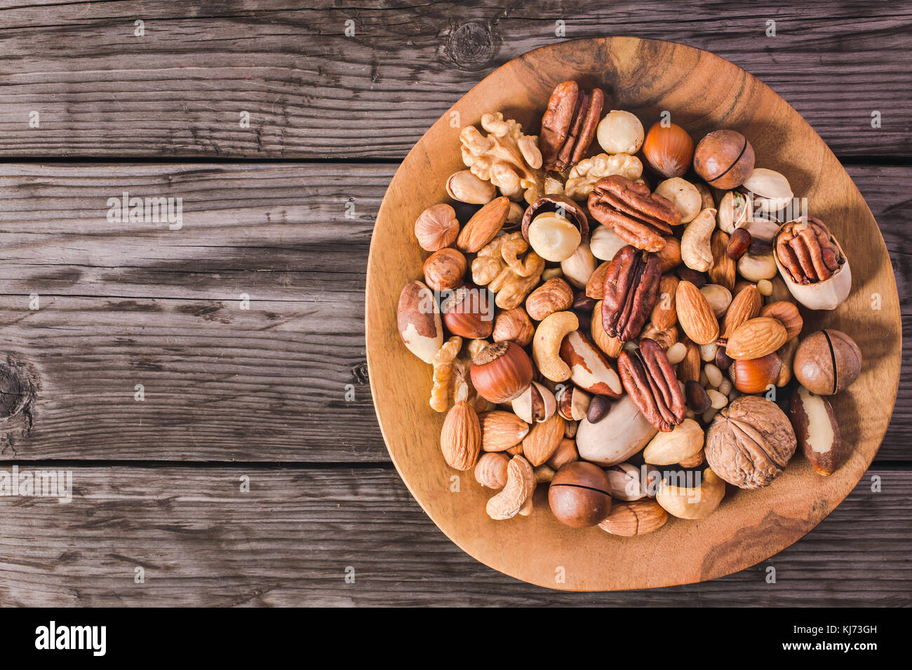 Nuts on plate above Stock Photo - Alamy